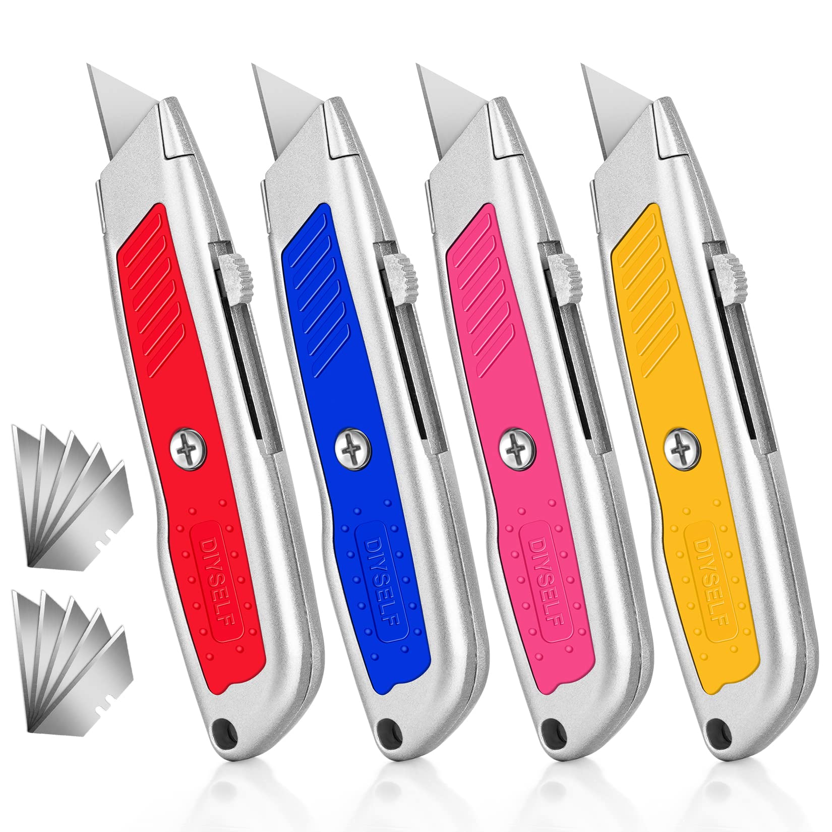 DIYSELF 4 Pack Box Cutter Retractable, Heavy Duty Box Knife with 10 ...