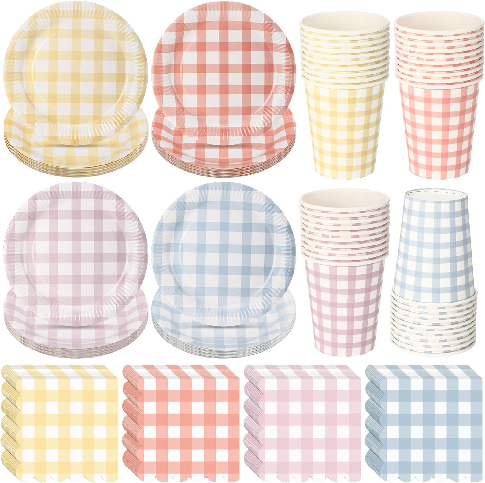 Amazon.com: Mifoci 130 Pcs Gingham Party Supplies Tableware Set ...
