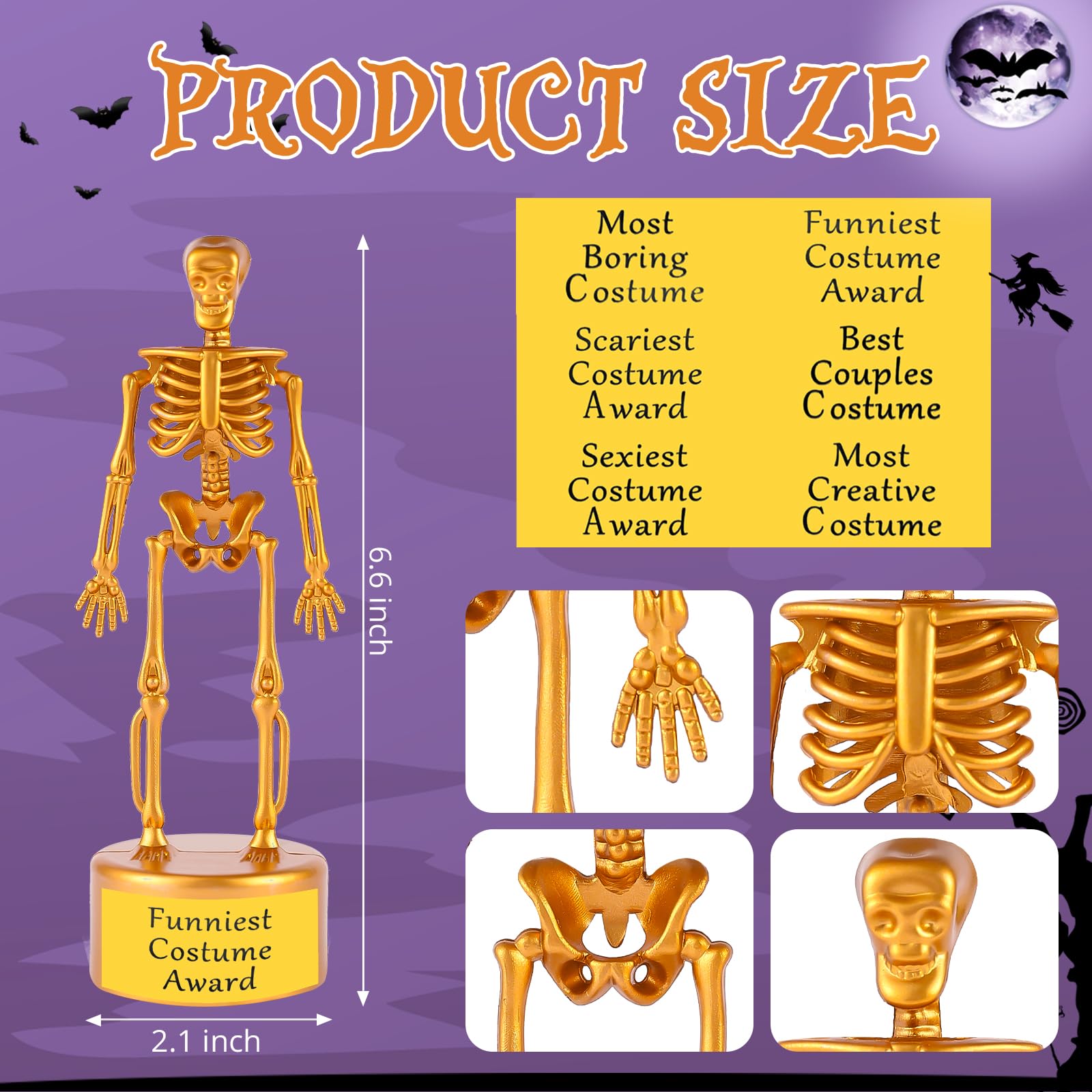 Snapklik.com : 6pcs Halloween Best Costume Skeleton Trophy, Gold Skull ...