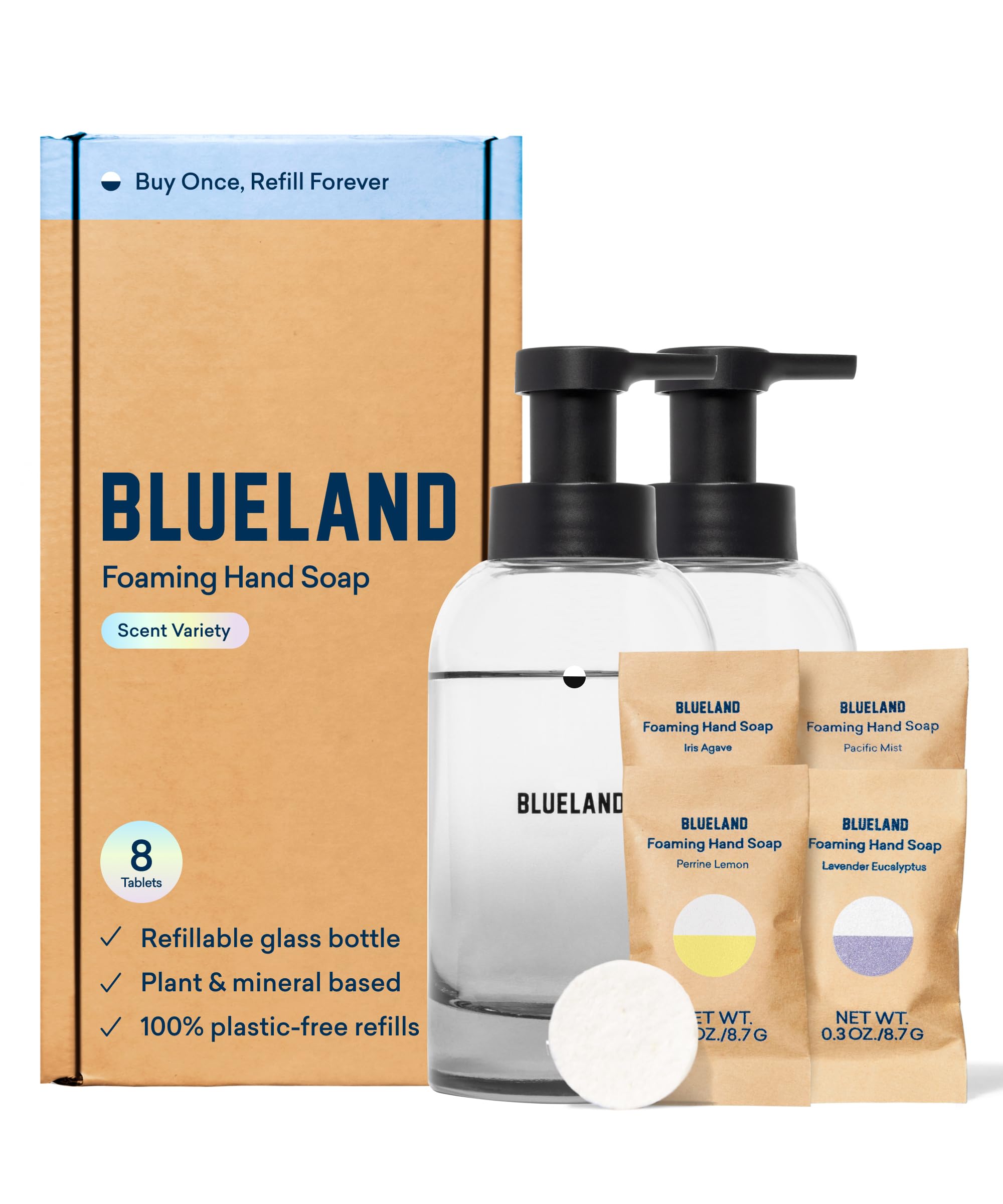 Amazon.com: BLUELAND Hand Soap Duo Slate - 2 Refillable Glass Foaming ...
