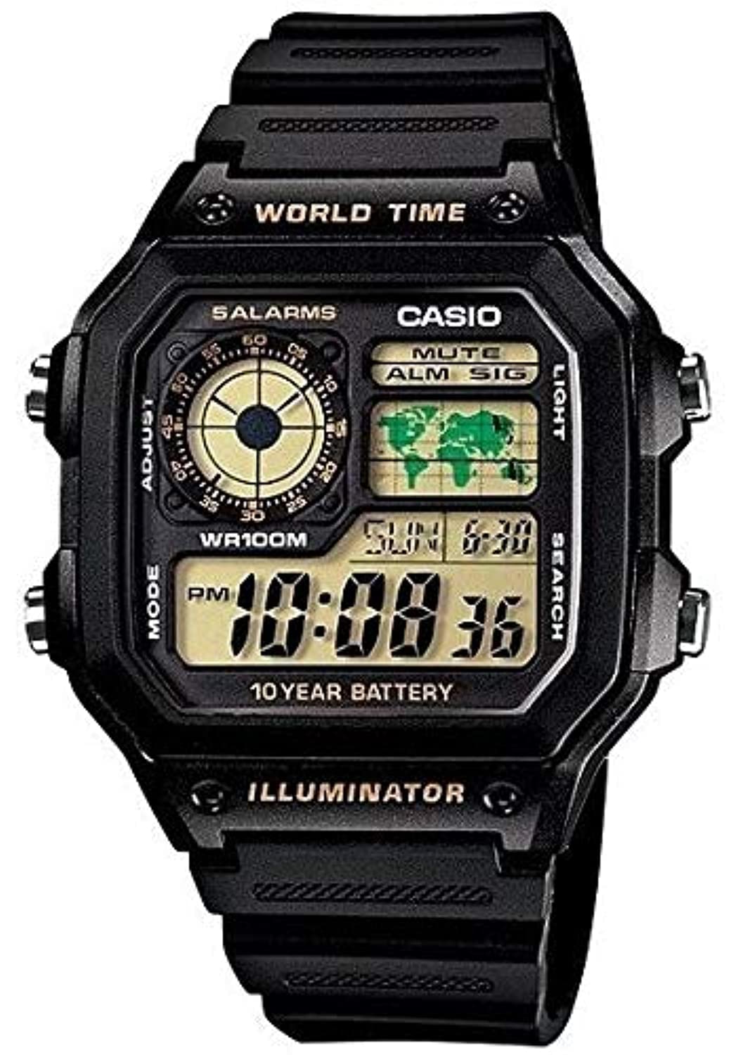 Casio World Time Alarm Digital 100M 5 ALARMS, strap : Amazon.in: Fashion