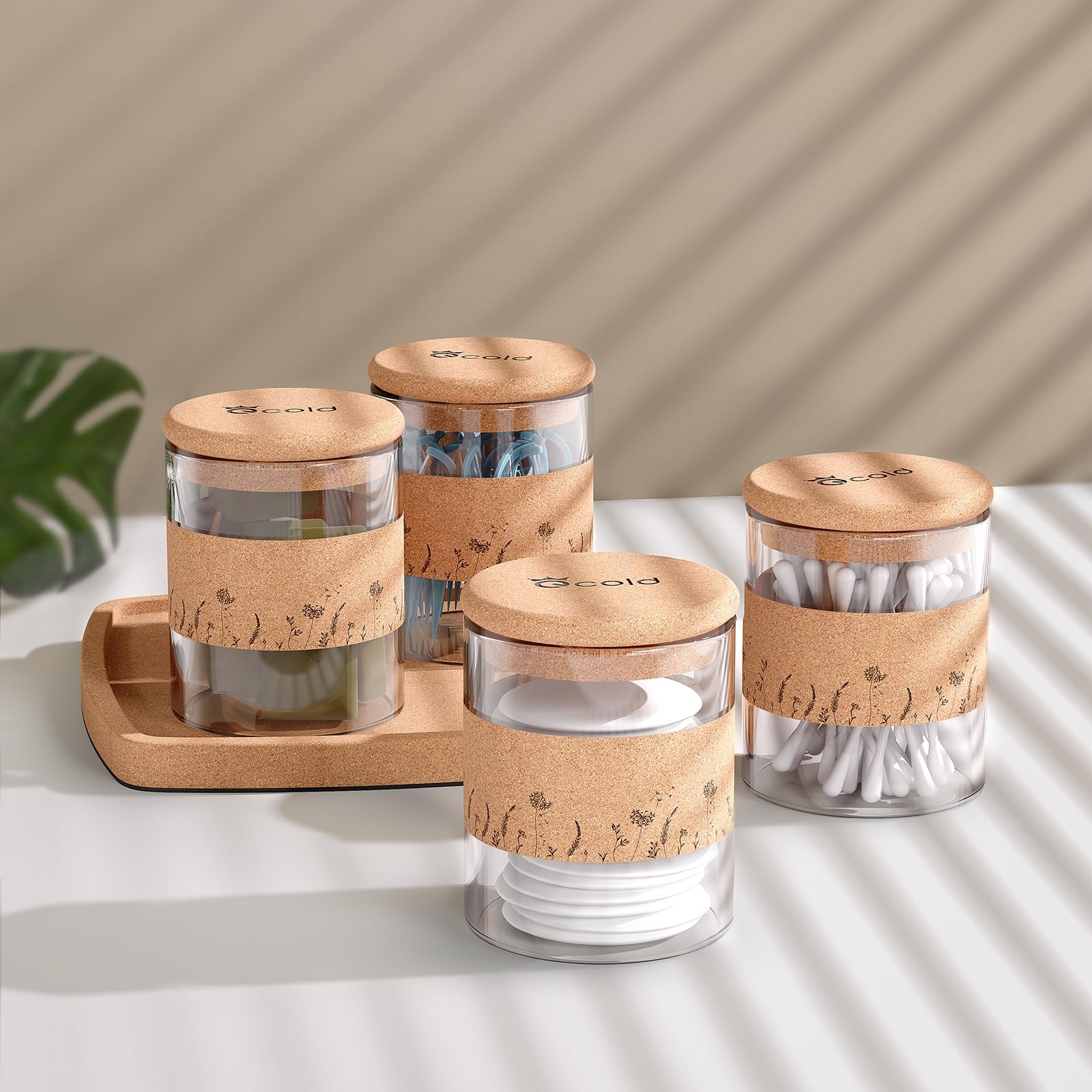 Amazon.com: Qcold 4 Pack Glass Qtip Holder Set with Cork Vanity Tray ...