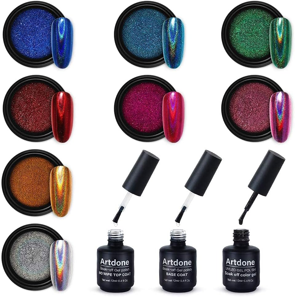 Amazon.com : Artdone 8 jars holographic nail powder 1gram each,Chrome ...