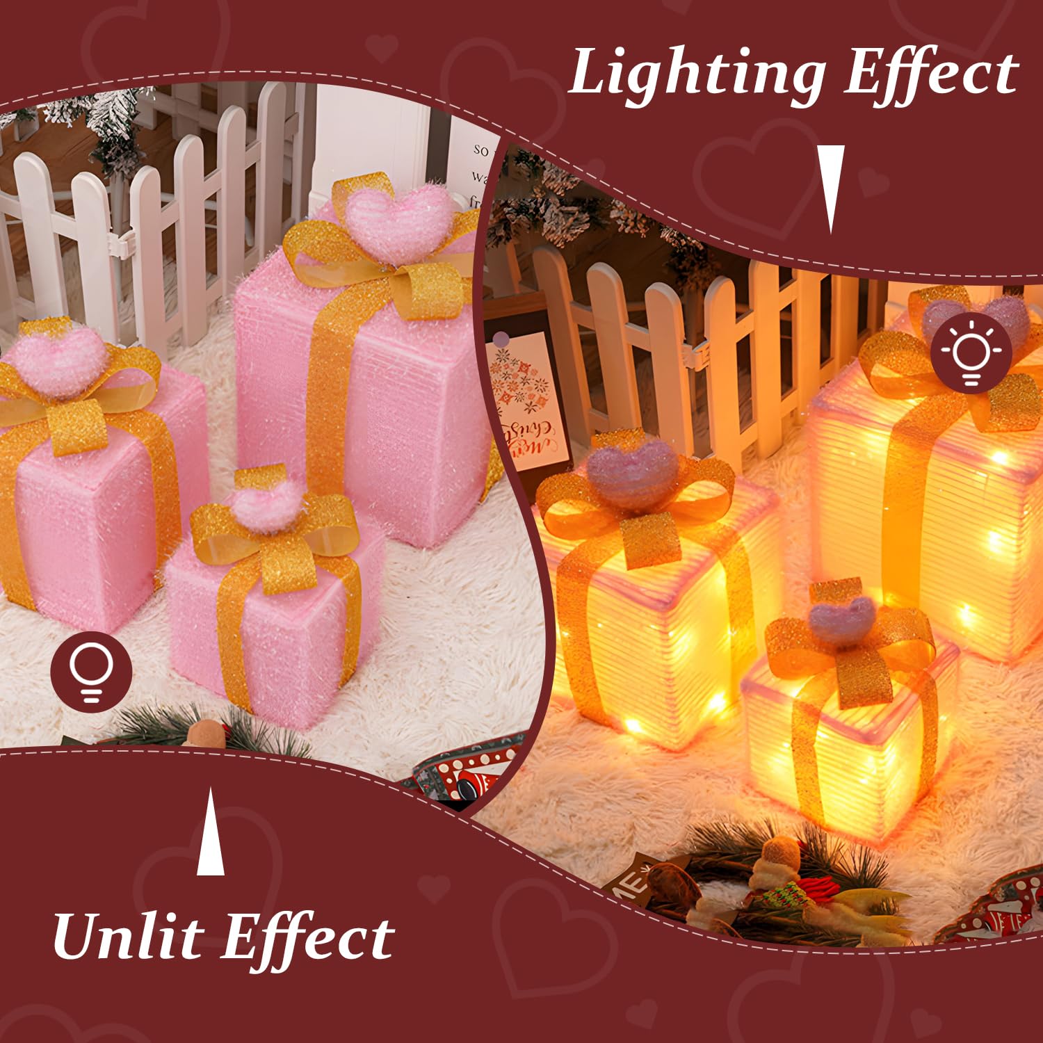 Snapklik.com : 3 Sets Pink Lighted Gift Boxes, Room Decor For Bedroom ...