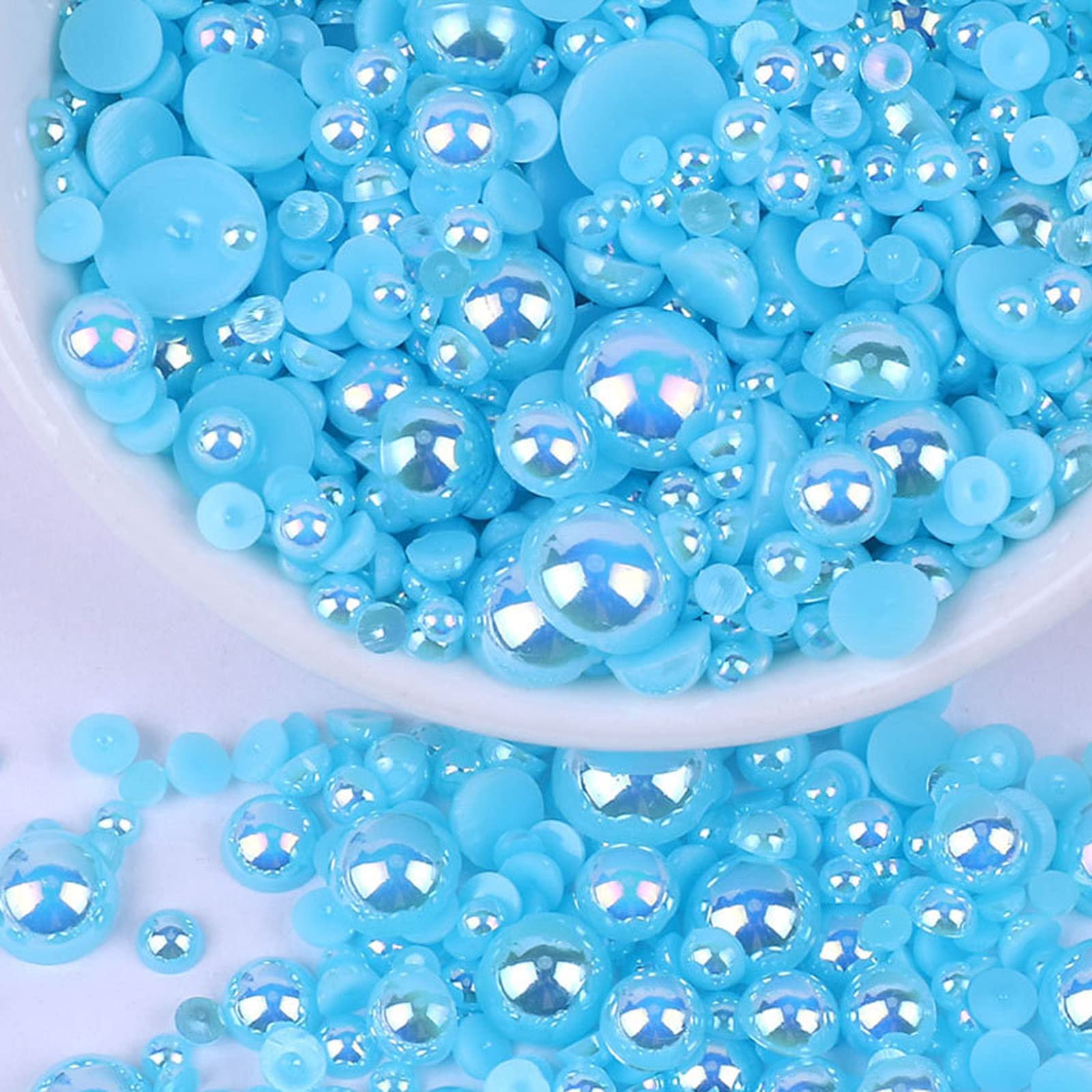 Amazon.com: Flatback Pearls for Crafts, 50g Lake Blue AB Color Half ...