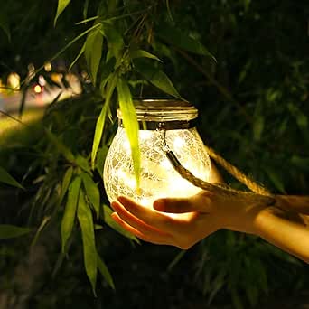 Amazon.com: ComphyGo Solar Lights for Outside Hanging, Crackle Glass Ball, Patio, Landscape ...