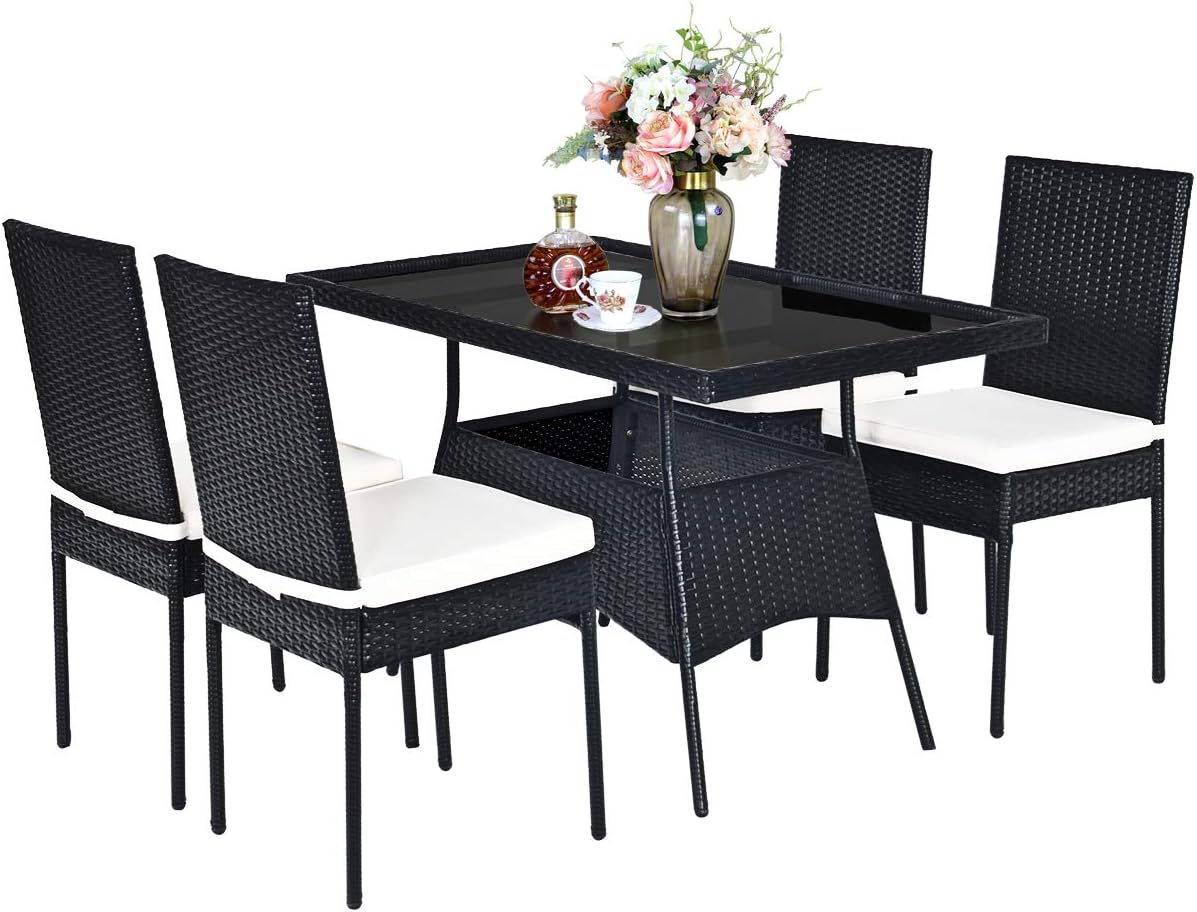 RELAX4LIFE 5-Piece Outdoor Dining Set, Rattan Garden Furniture Set ...