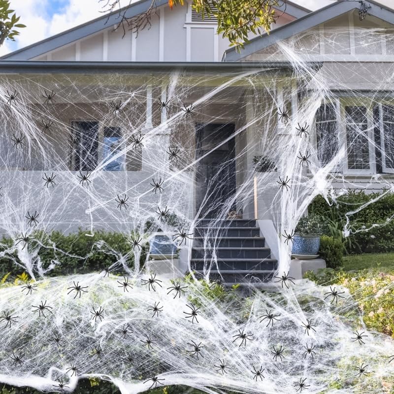 Amazon.com: 1000 sq ft Halloween Spider Webs Decorations with 120 ...