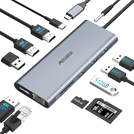 Amazon.com: USB C Docking Station Triple Monitor 4K@60HZ, 12-in-1 ...