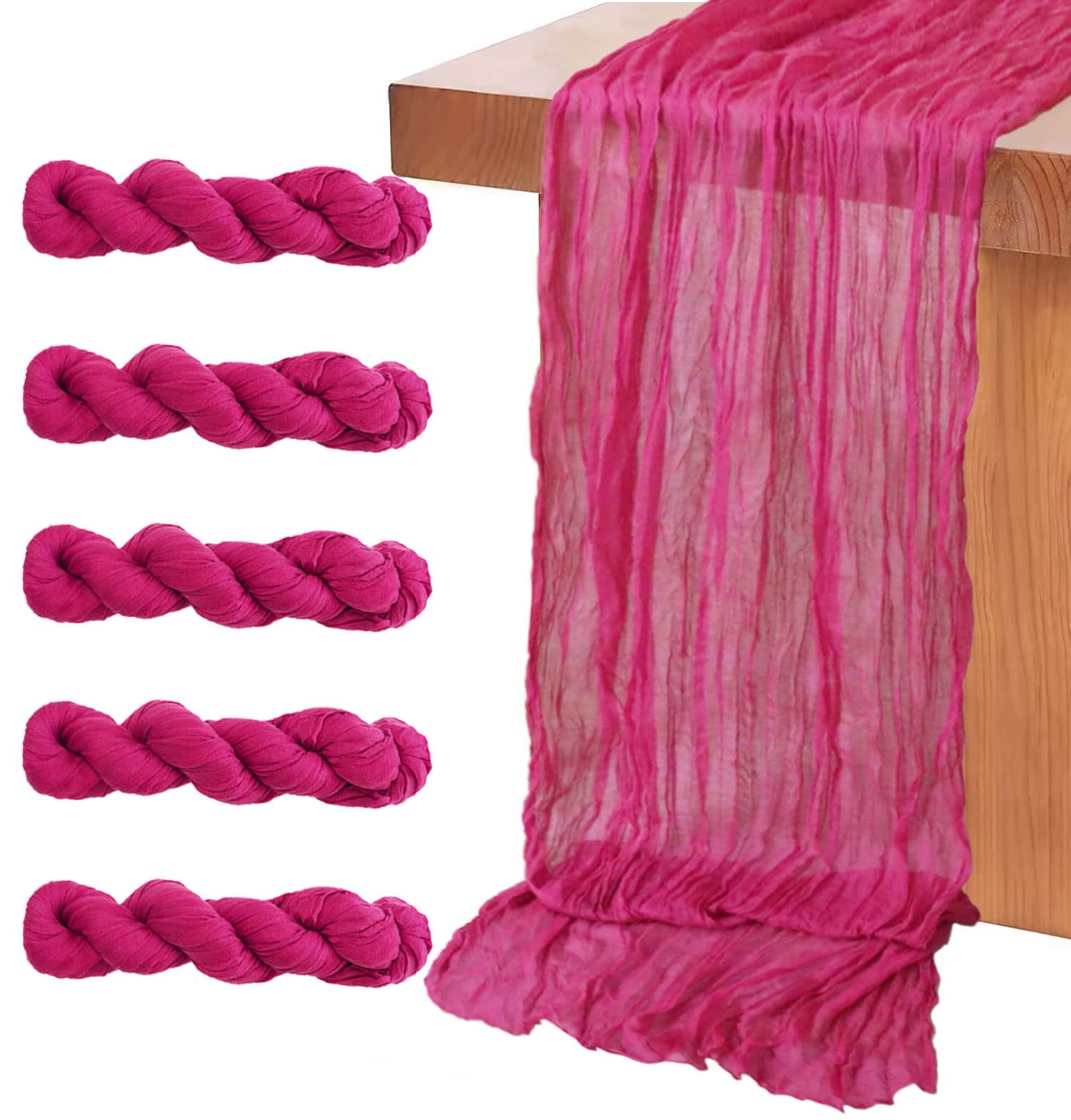 MODFUNS Cheesecloth Fabric Gauze Table Runner 5 Packs 10FT Hot Pink ...