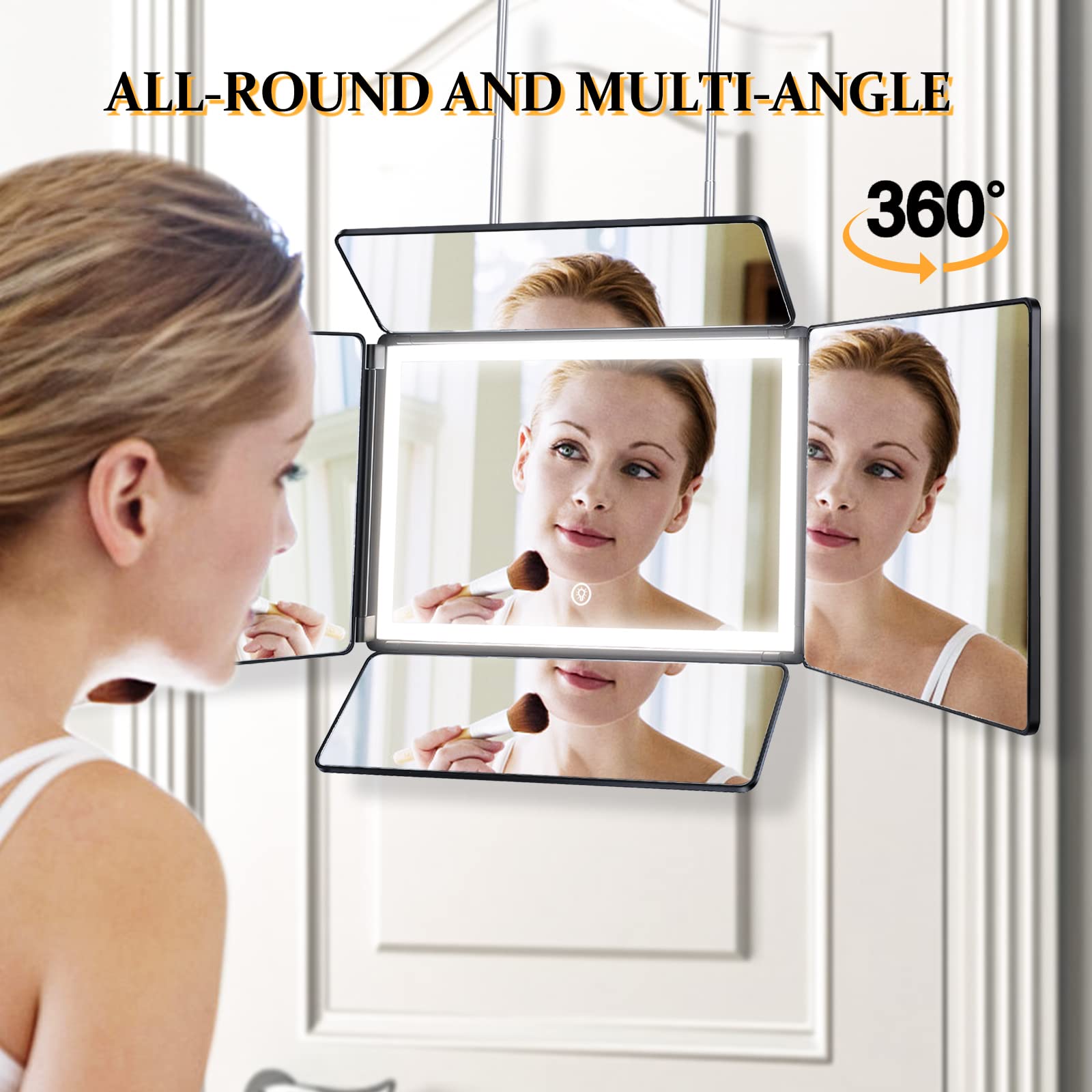 5 Way Mirror, 360° Mirror with 3 Color Lights for Self Hair Cutting for ...