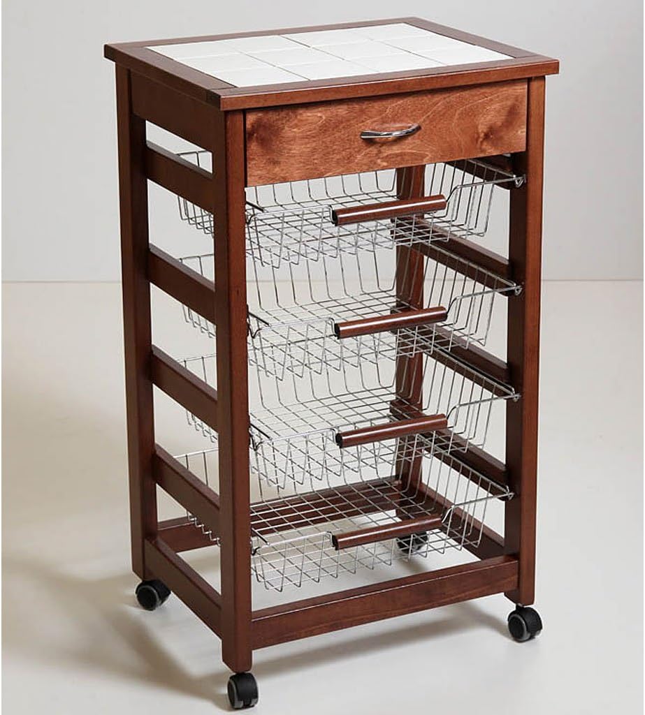 Amazon.com | Ambrogio Store Wooden kitchen trolley with little drawer ...
