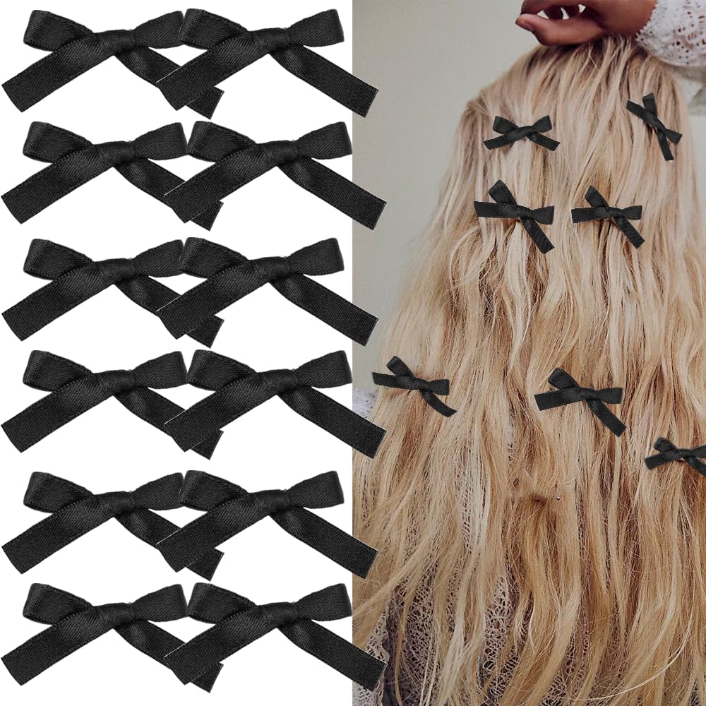 Amazon.com : Women's Silk Mini Hair Bows in Dark Balletcore Aesthetic ...