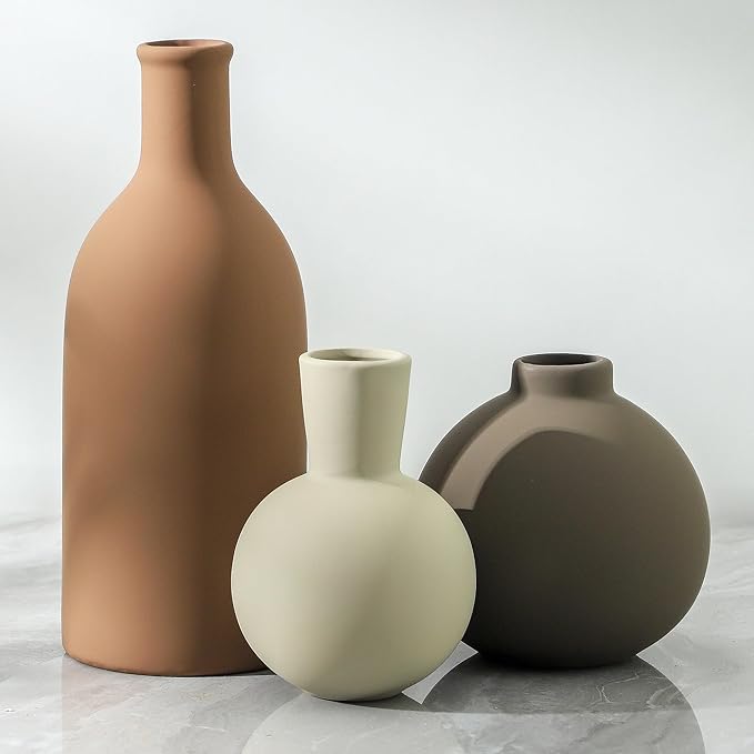 Amazon.com: Vase Set of 3 | Ceramic Neutral Vases Home Decor | Rustic ...
