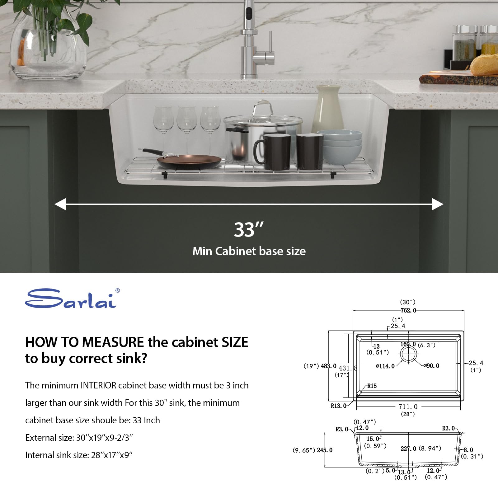 30 White Kitchen Sink Granite Composite - Sarlai 30 x 19 inch Kitchen ...