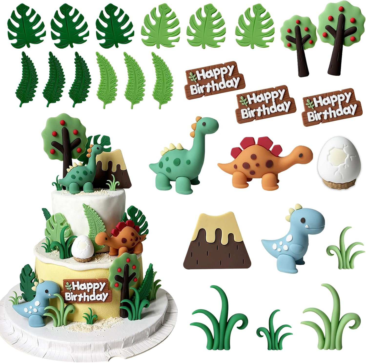 Amazon.com: Dinosaur Cake Toppers, Cartoon Dino Cake Decorations ...