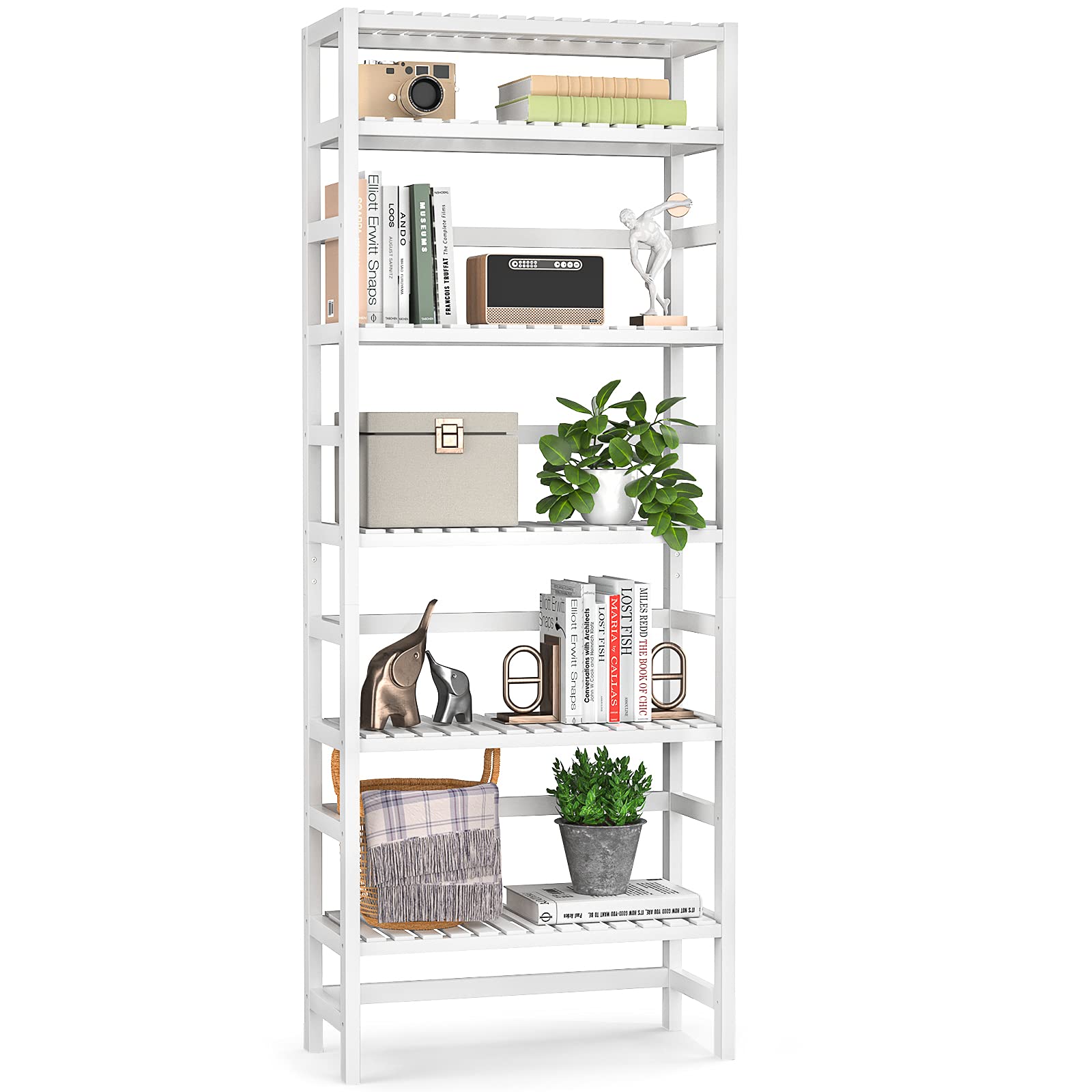 Buy Homykic Bookshelf, 6-Tier Bamboo Adjustable 63.4” Tall Bookcase ...