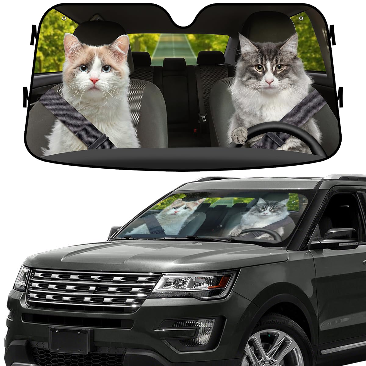Amazon.com: GENANY Cute Cat Couple Funny Windshield Sun Shade for Car ...