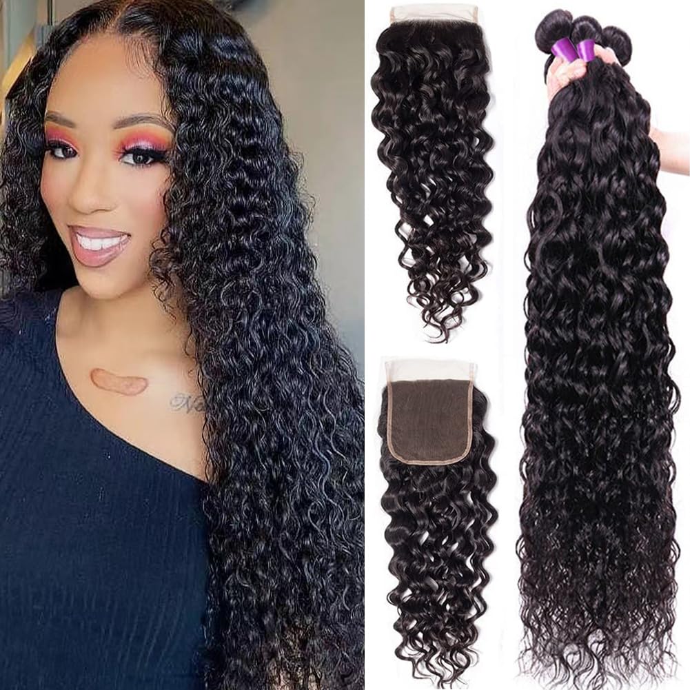 Amazon.com : Water Wave Bundles with Closure 100% Unprocessed Virgin ...