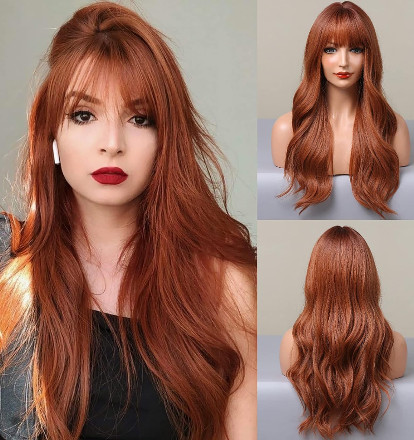 Amazon.com : vedar Red Wigs with Bangs, Ginger Wigs, Long Hair Full ...
