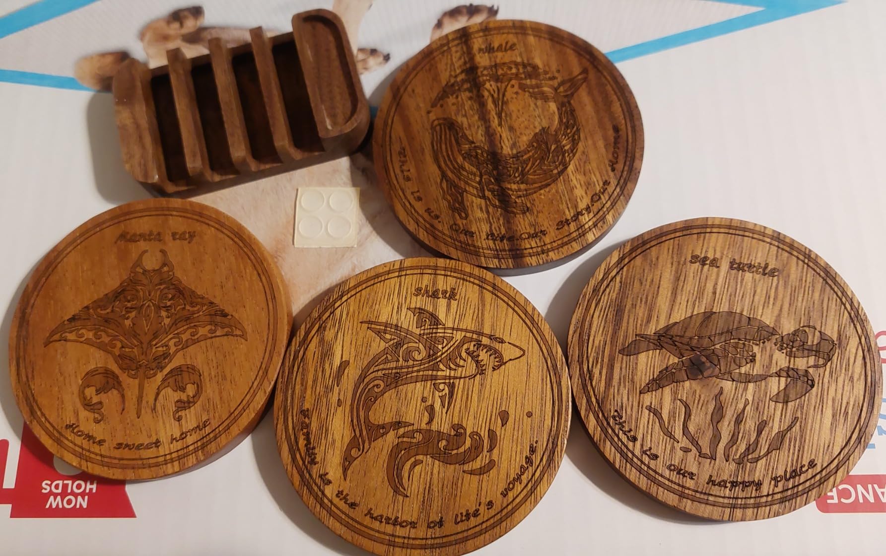 Amazon.com: MRSDAYU Walnut Wood Ocean-Themed Coasters Set, Perfect ...