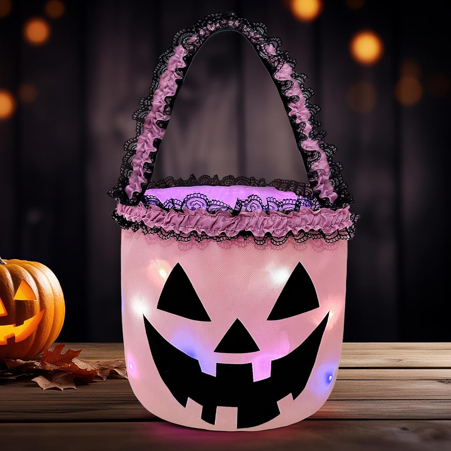 Amazon.com: Jemgmonn Halloween Candy Bucket with LED Light Pink Trick ...
