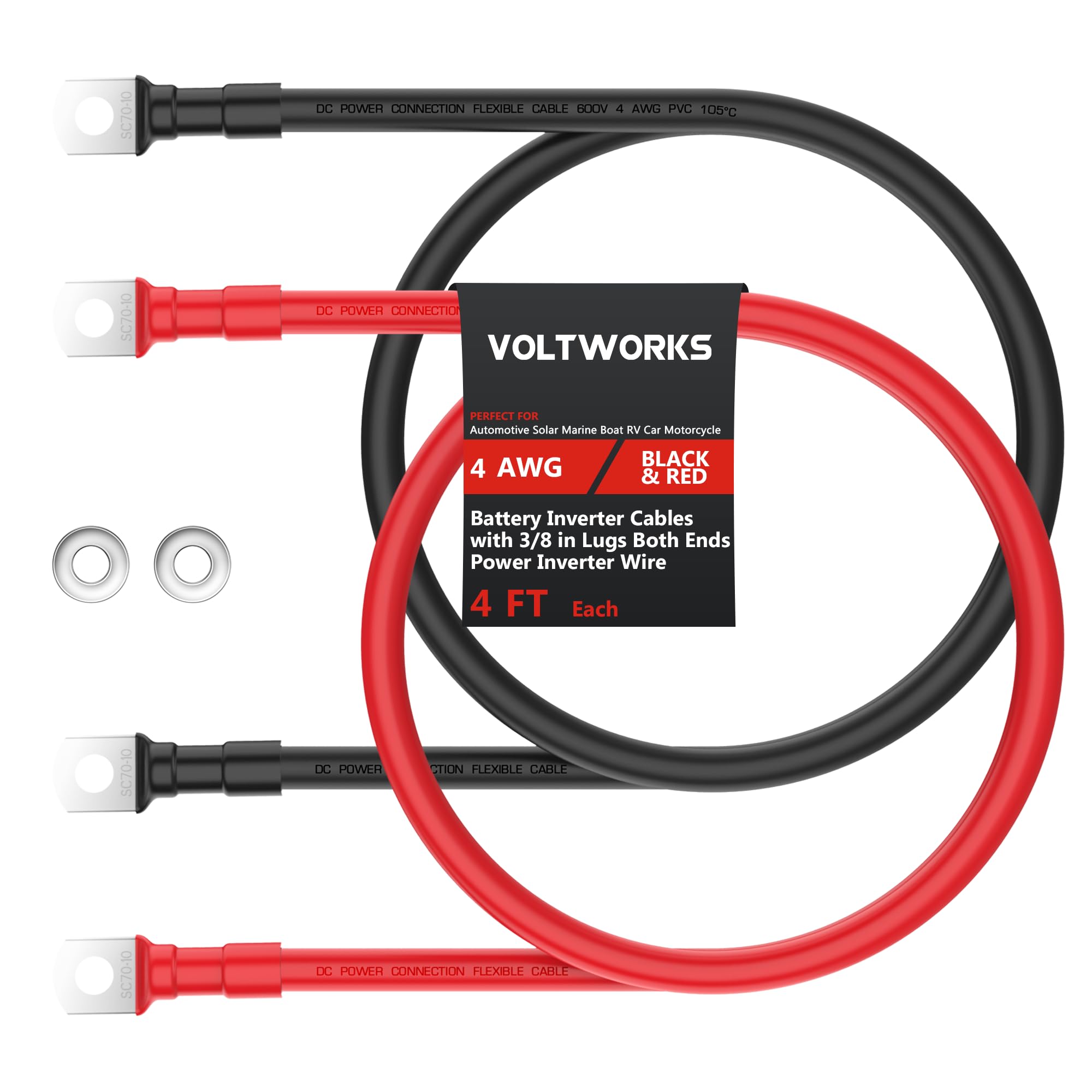 Amazon.com: VOLTWORKS 4 AWG Gauge Red + Black Pure Copper Battery ...