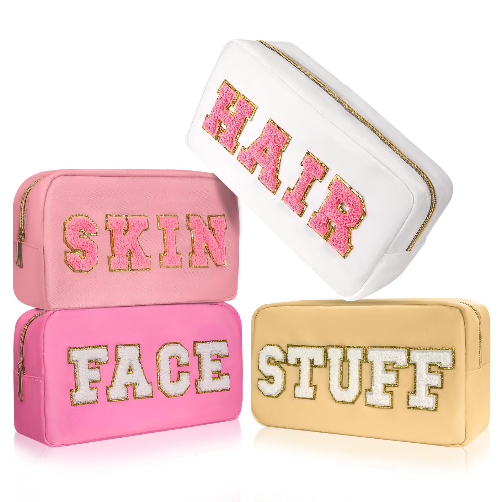 Amazon.com: CasaCulina 4Pcs Preppy Makeup Bags Set, Cute Varsity Makeup ...