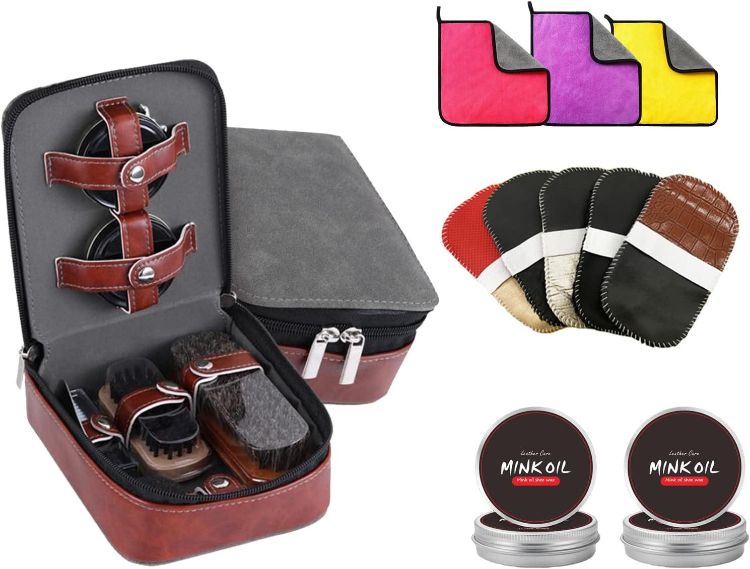 Amazon.com: Shoe Shine Kit-Leather Shoe Care Kit Brush Buffing Cloth ...