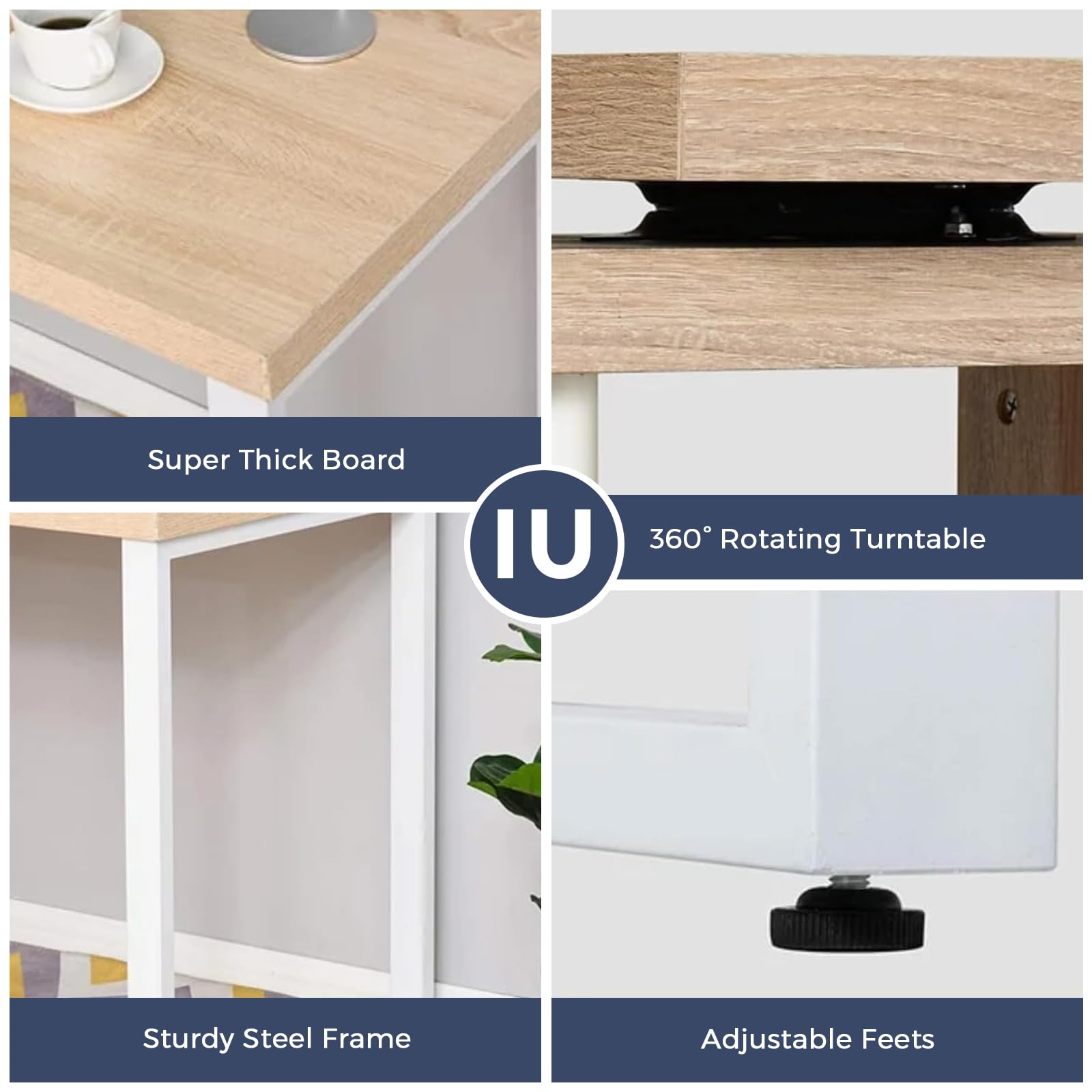 Snapklik.com : Computer Desk, 360 Rotating Corner L Shaped Table
