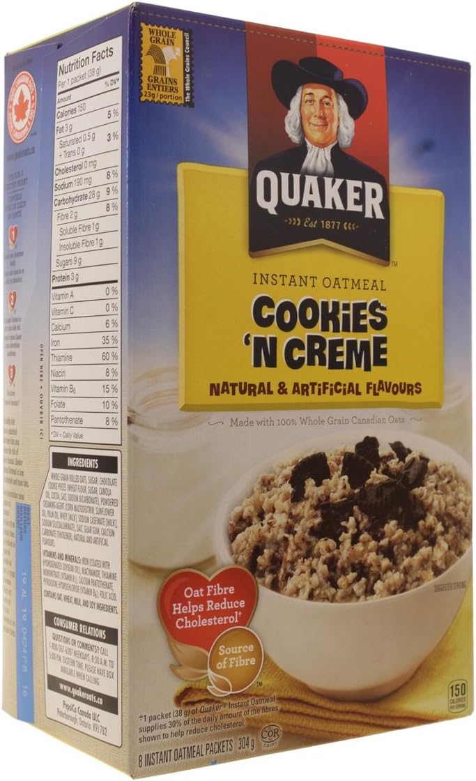 Quaker Cookies 'N' Crème Flavour Instant Oatmeal, Multi-Pack, 8 Packets ...