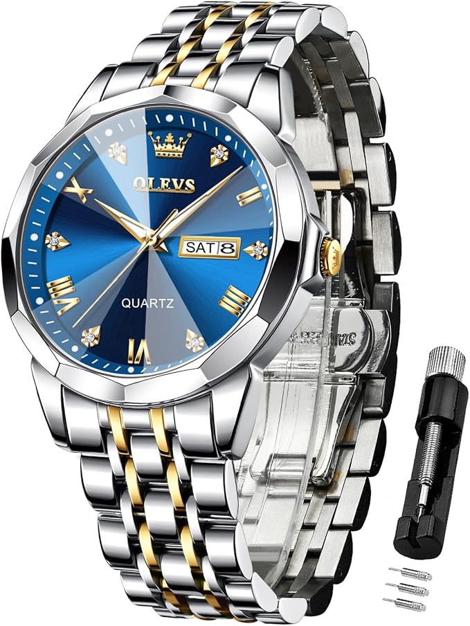 OLEVS Watches for Men Diamond Casual Stainless Steel Luxury Business ...