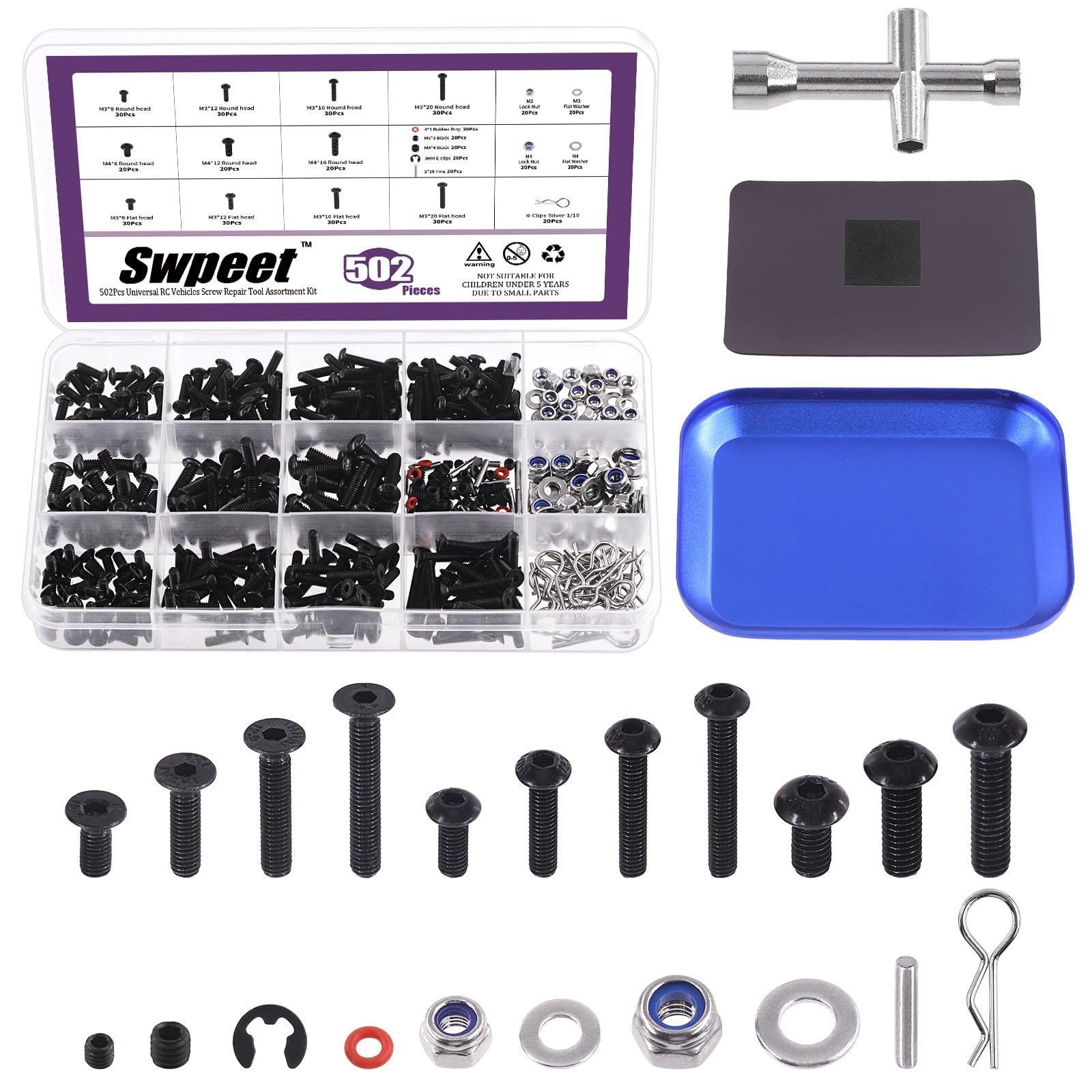 Amazon.com: Swpeet 502Pcs Universal RC Screw Kit Screws Assortment Set ...