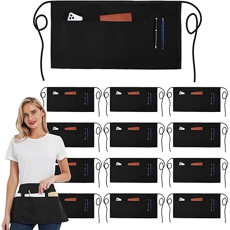 Amazon.com: 12 Pack - Black Server Waist Aprons, Waitress Half Apron ...