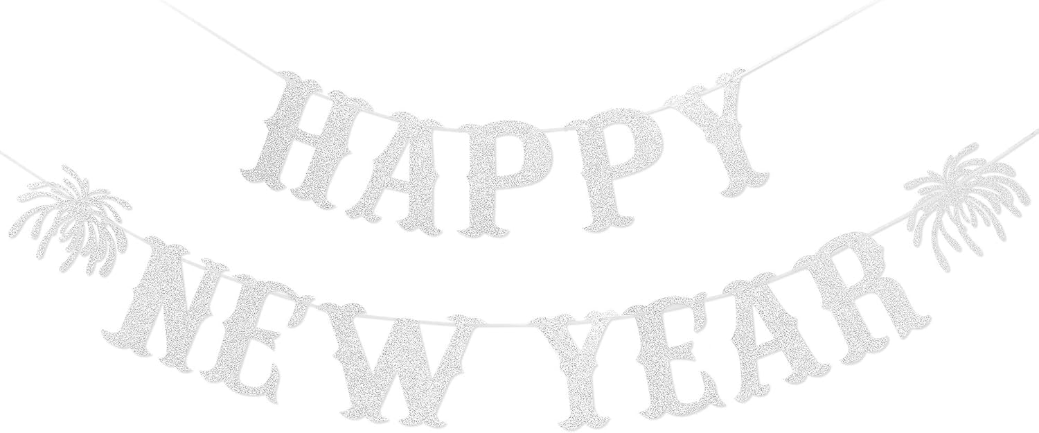 Amazon.com: Silver Happy New Year Banner 2025 New Years Banner New Year ...
