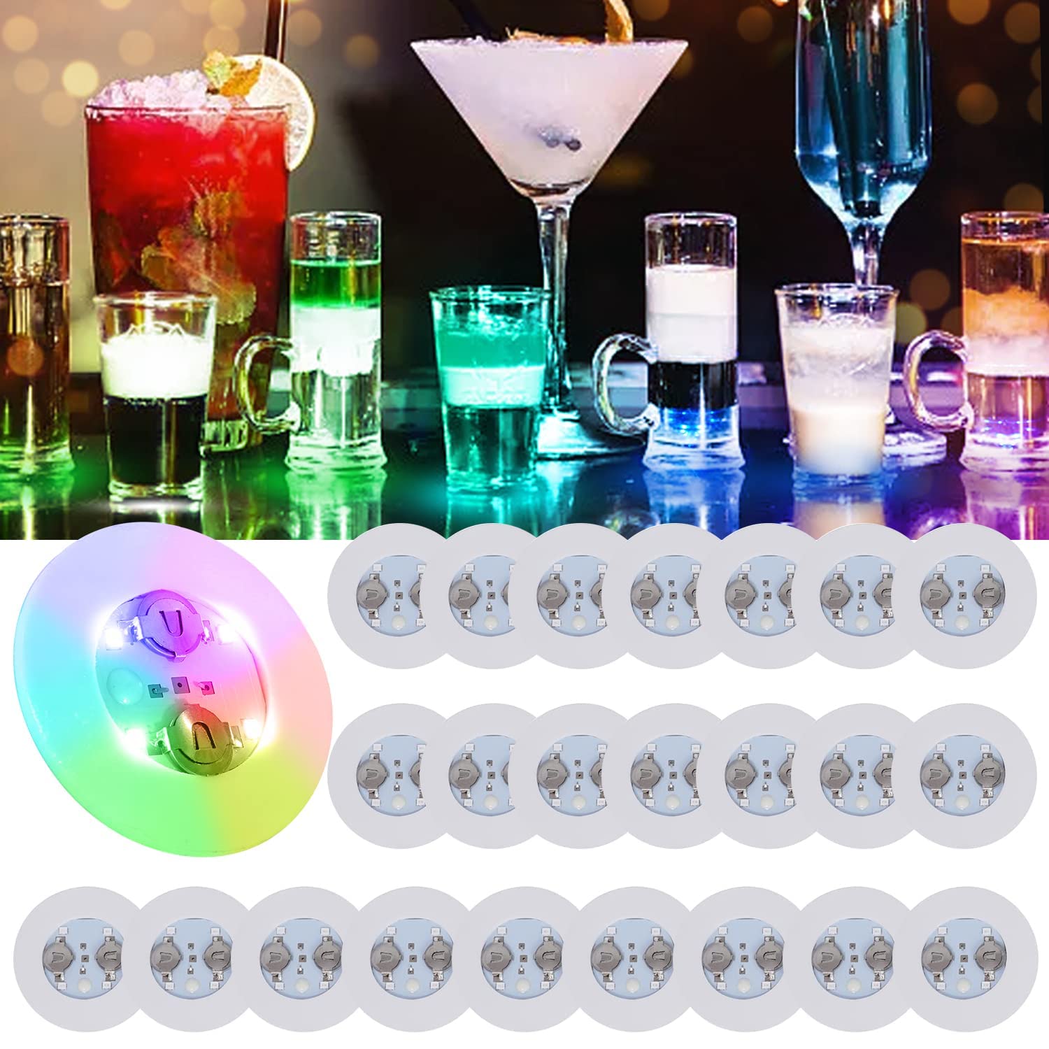 HASTHIP® 2pcs LED Coaster, 3.93'' Colorful Luminous Coasters for Party ...