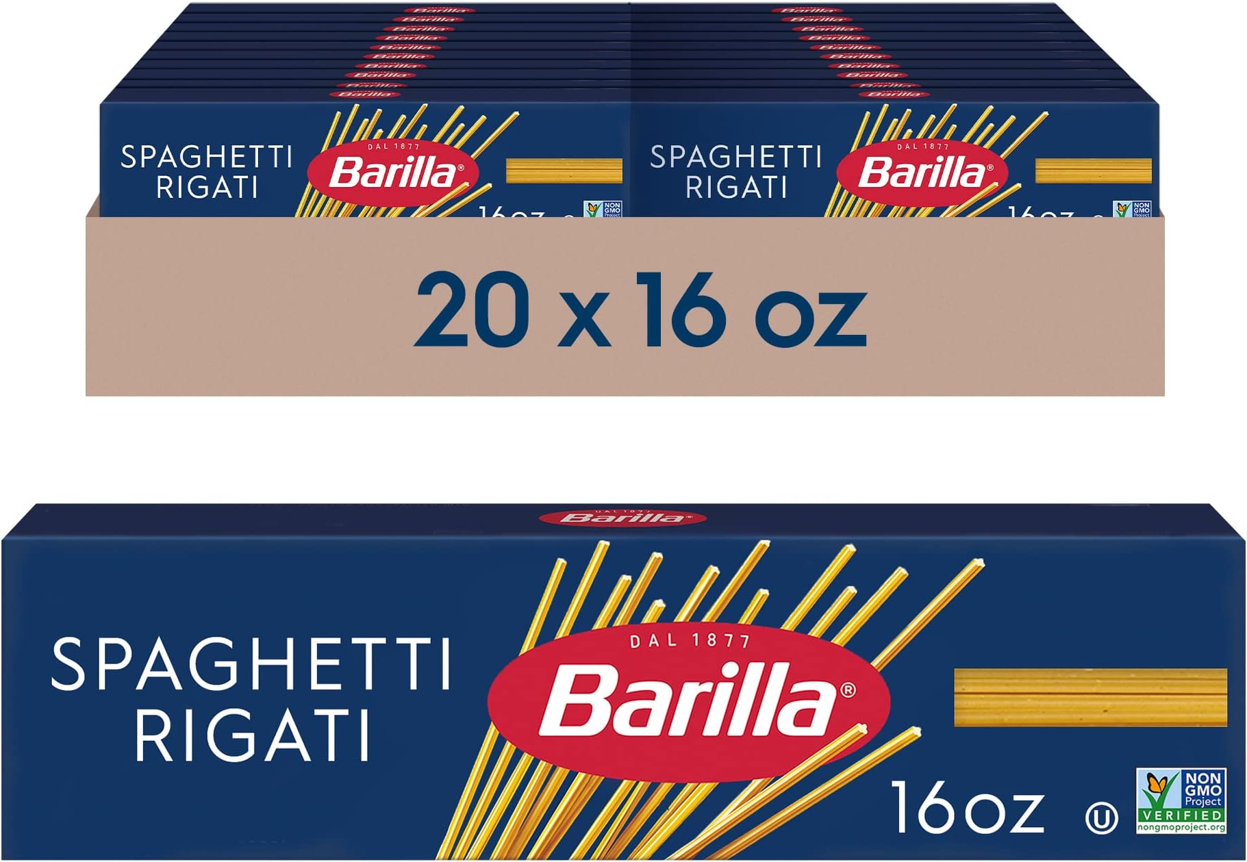Amazon.com : Barilla Spaghetti Rigati Pasta, 16 oz. Box (Pack of 20 ...