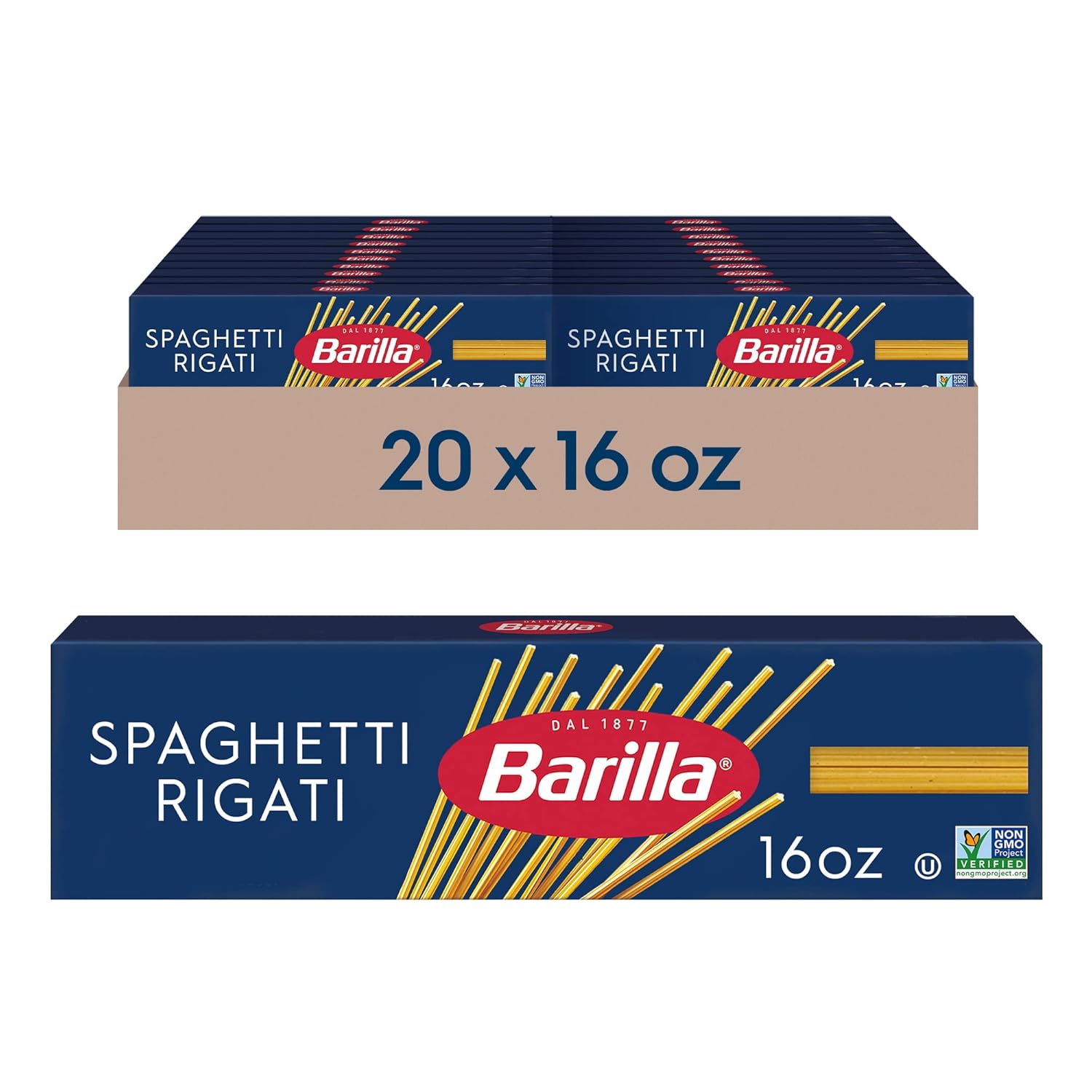 Amazon.com : Barilla Spaghetti Rigati Pasta, 16 oz. Box (Pack of 20 ...