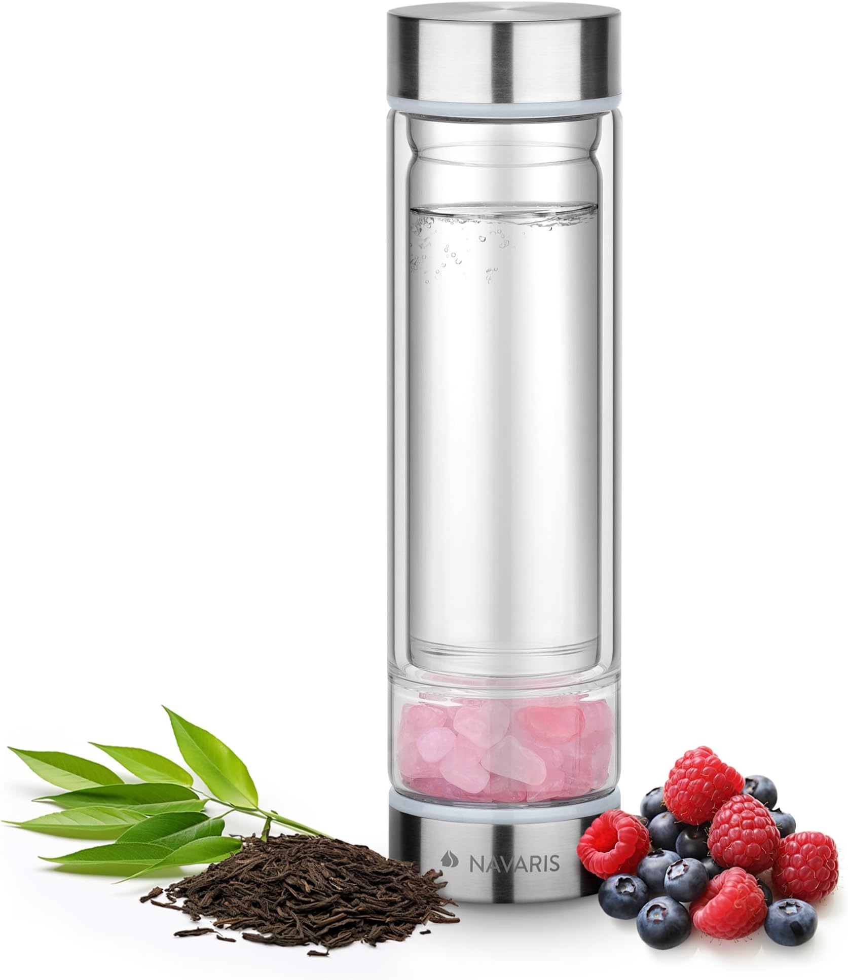 Amazon.com: Navaris Crystal Water Bottle with Rose Quartz - 450 ml ...