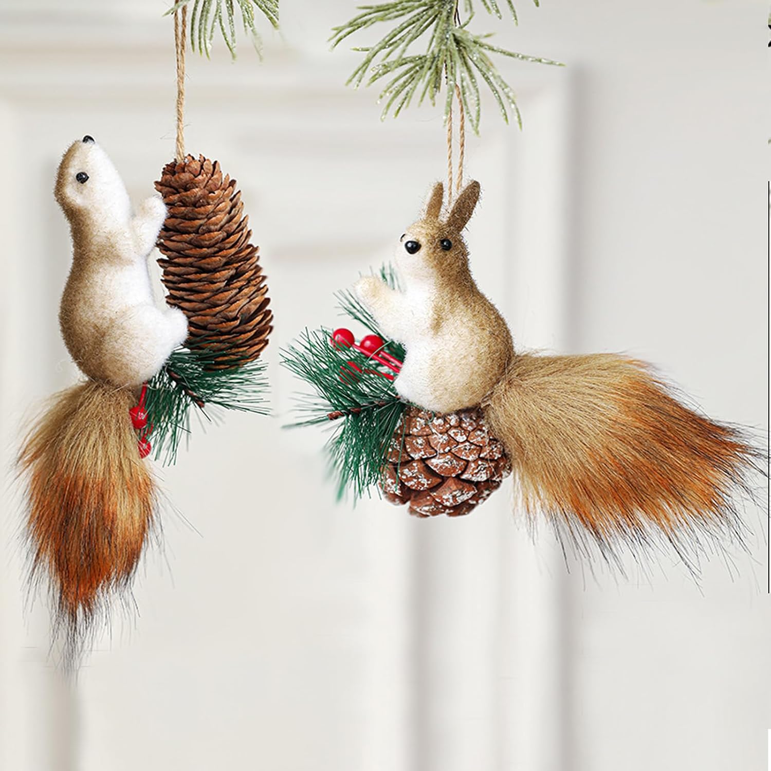 Amazon.com: 2pcs Squirrel Christmas Tree Decorations Pinecone Hanging ...
