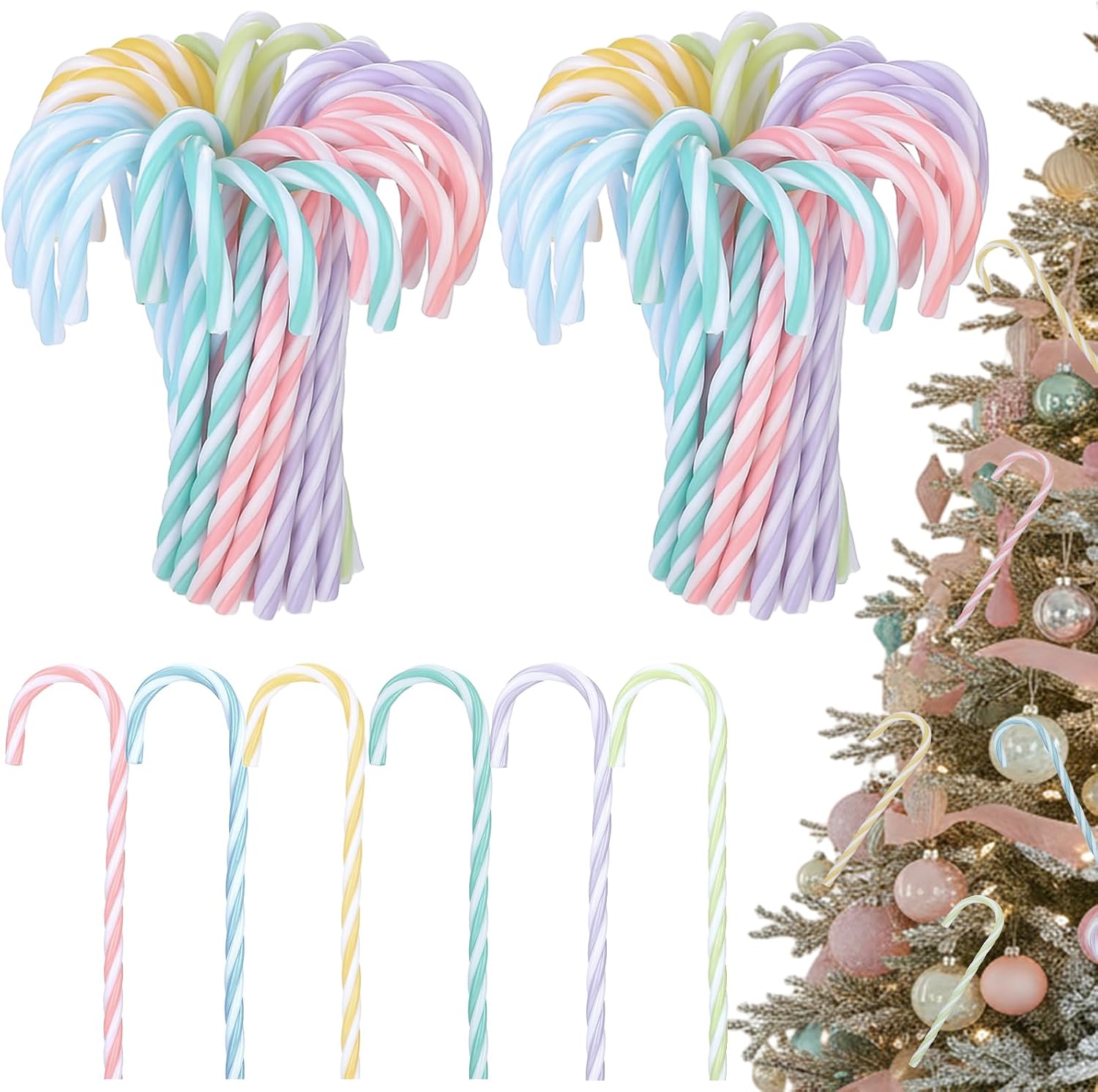 Amazon.com: Kathfly 90 Pcs Pastel Christmas Candy Cane Ornament Plastic ...