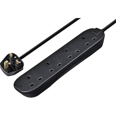 STATUS Black Multi Plug Extension | 4 Socket Extension Cable | 2m ...