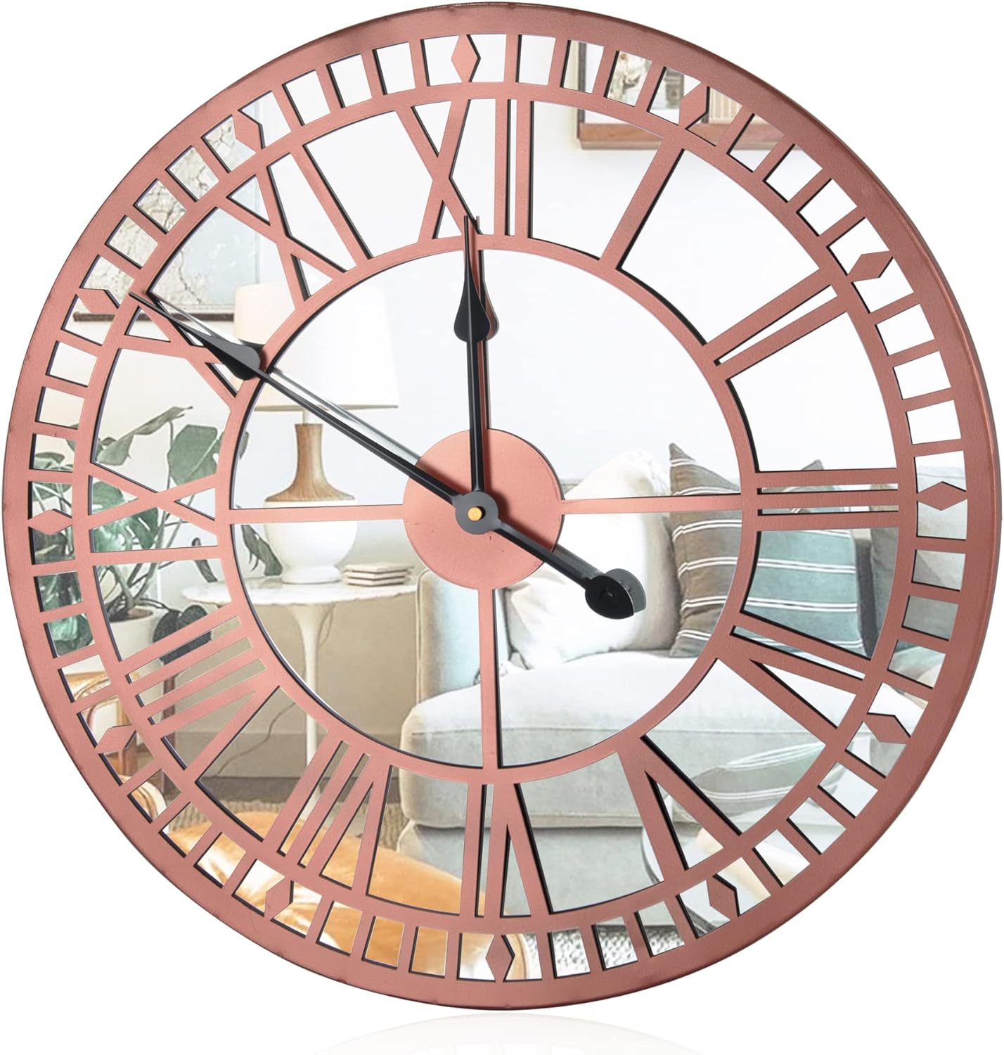 Amazon.com: Large Rose Gold Mirror Clock - Circle Mirror Round Copper ...