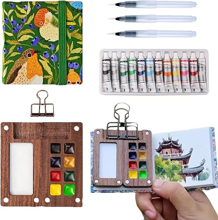 Amazon.com: Aimery Mini Watercolor Paint Travel Set, Portable Pocket ...
