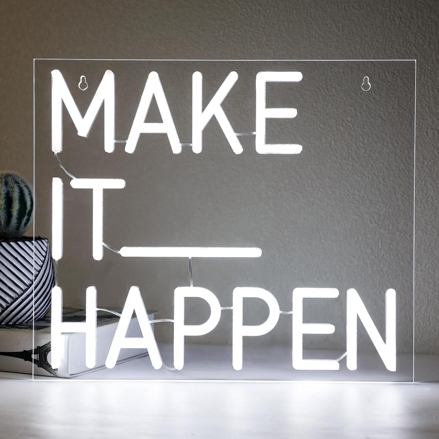 Make It Happen LED Neon Sign - White Light Up Sign For Home Decor, Wall ...