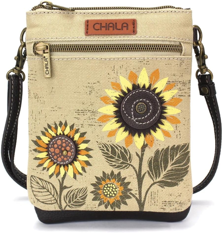 CHALA Sunflower RFID Protected Canvas Double Pocket Crossbody Bag w ...