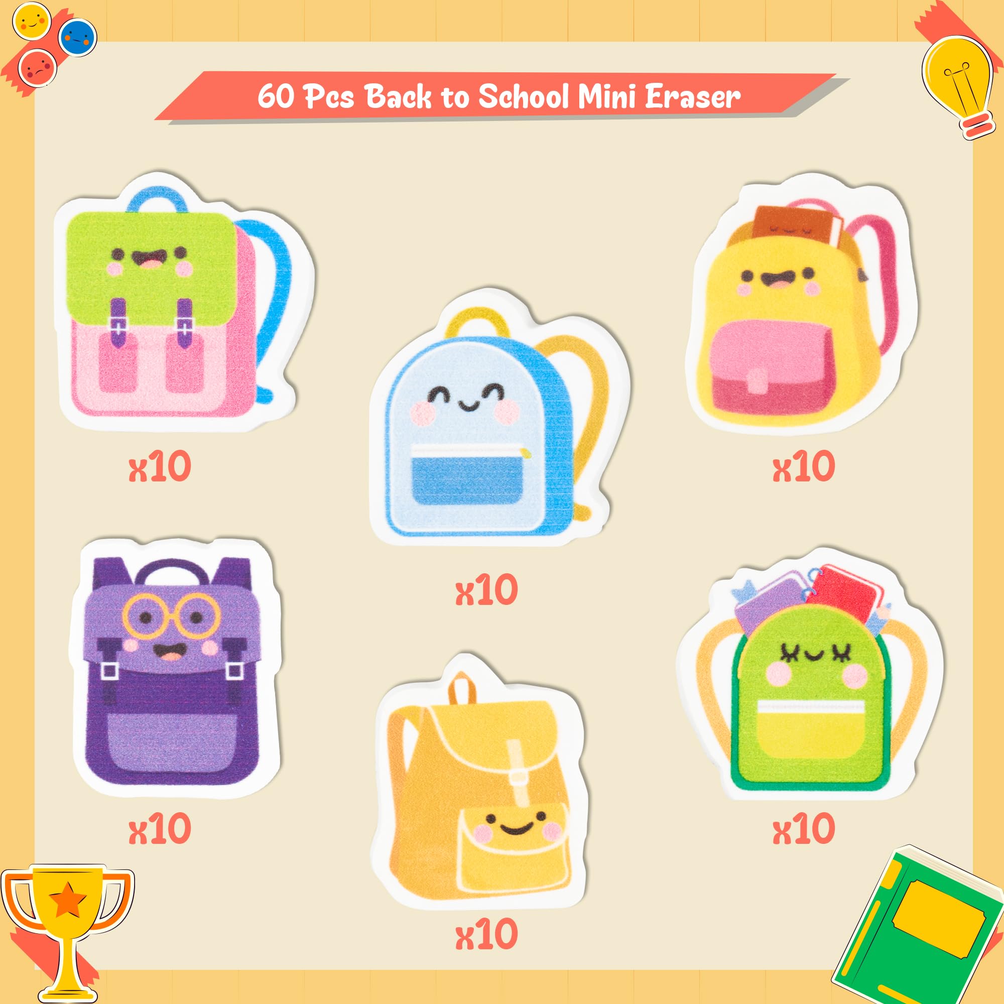Snapklik.com : Mini Pencil Eraser Bulk - 60Pcs Back To School Bag Kids ...