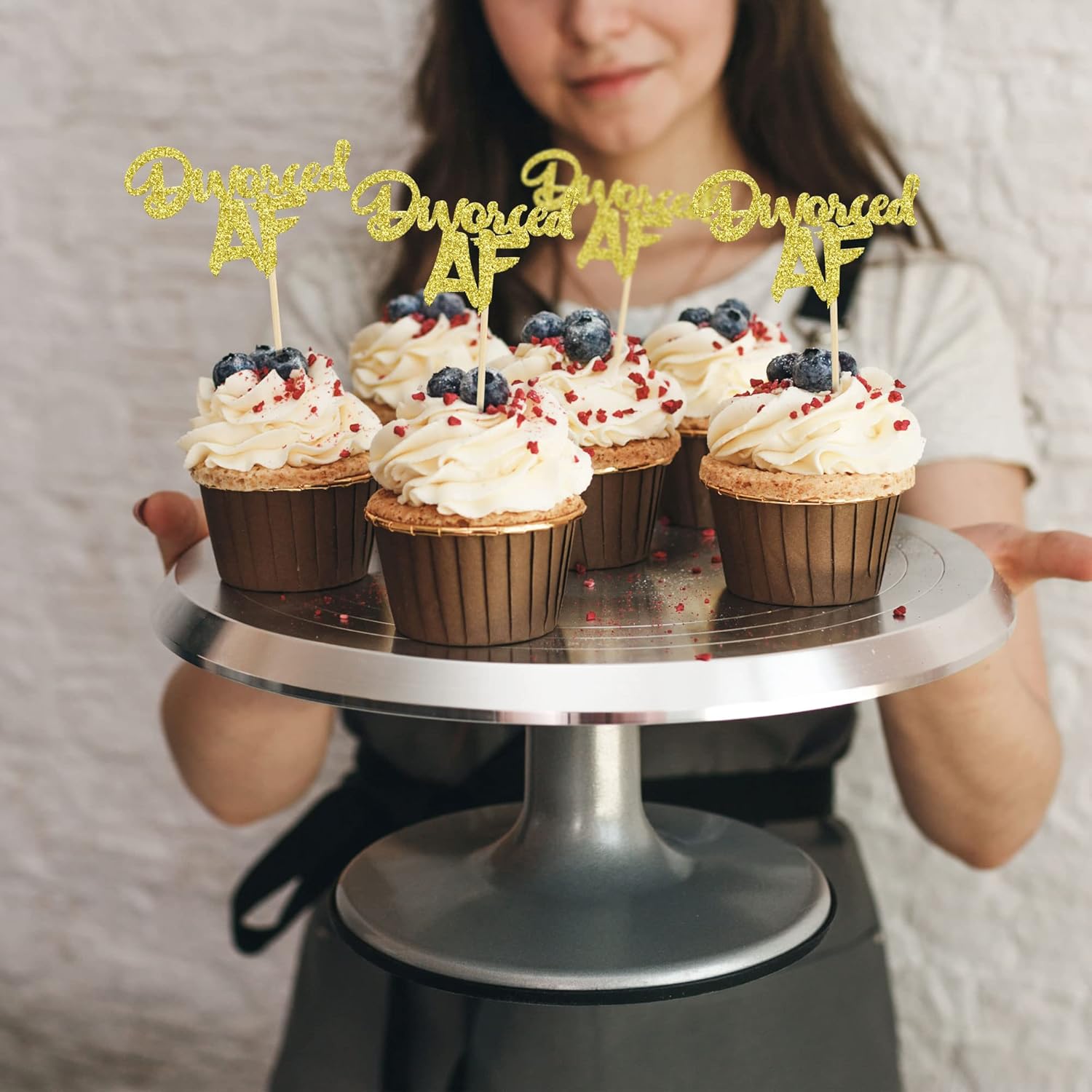 Gyufise 24 Pack Divorced AF Cupcake Toppers Gold Glitter Break Up ...