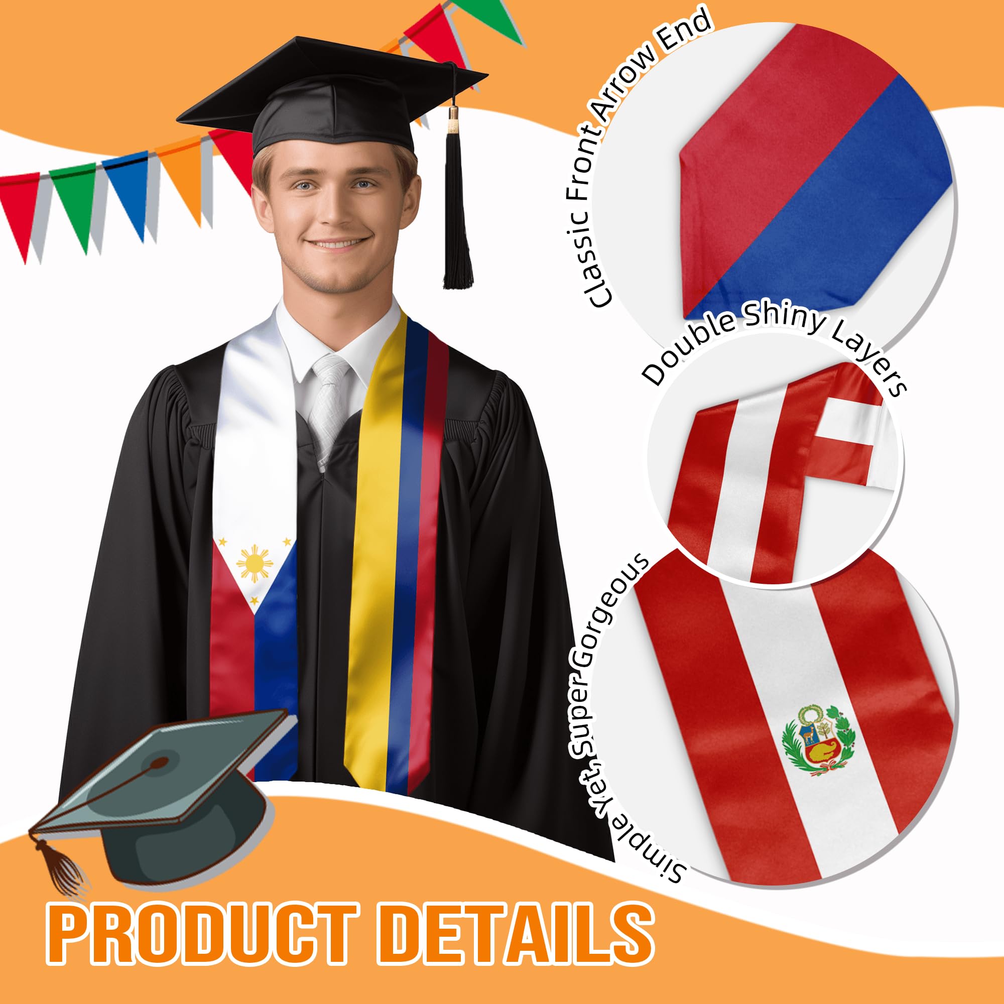 Snapklik.com : Graduation Stole Sash Philippines Colombia Flag ...