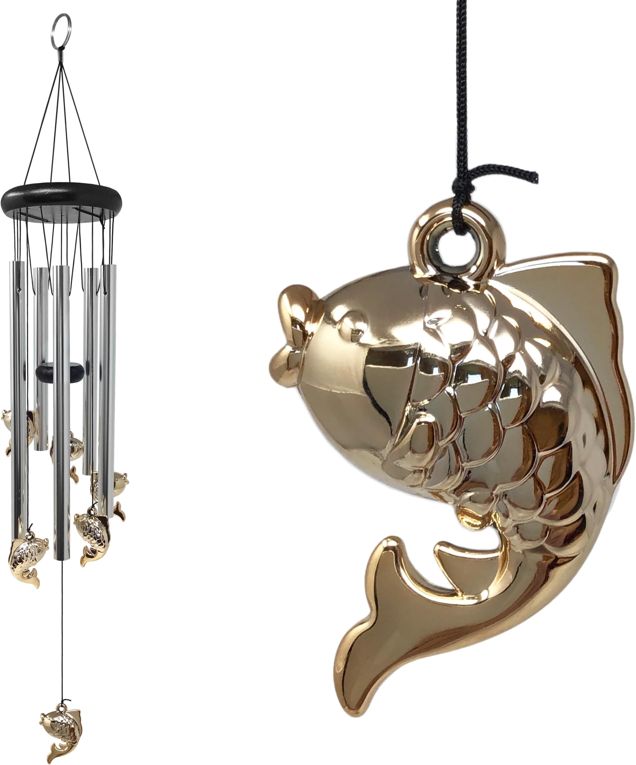 Amazon.com : JZENZERO Fishing Man Wind Chime Spoon Fish Sculptures ...